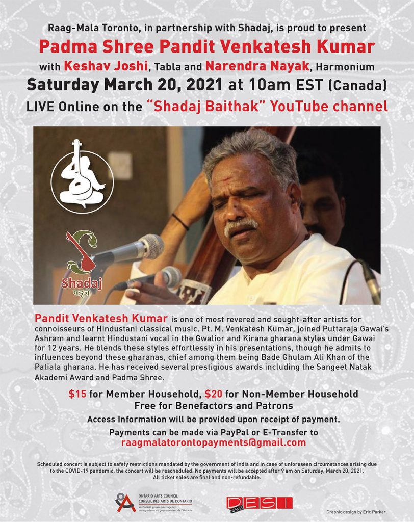 Pandit Venkatesh Kumar (Vocal) • LIVE Online Concert – Raag-Mala Toronto